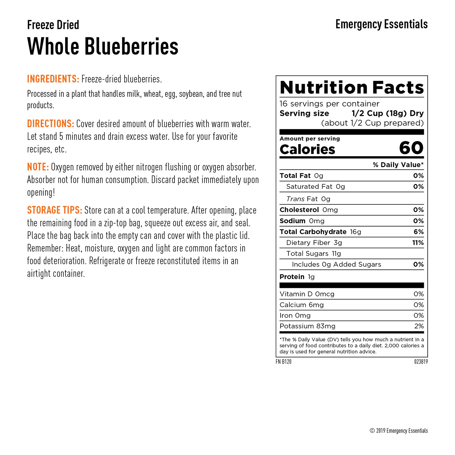 Emergency Essentials® Freeze-Dried Whole Blueberries Large Can – Be ...