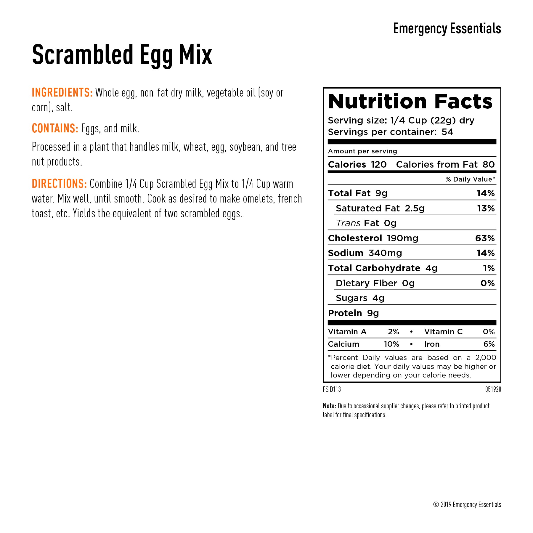 Emergency Essentials® Scrambled Egg Mix Large Can – Be Prepared ...