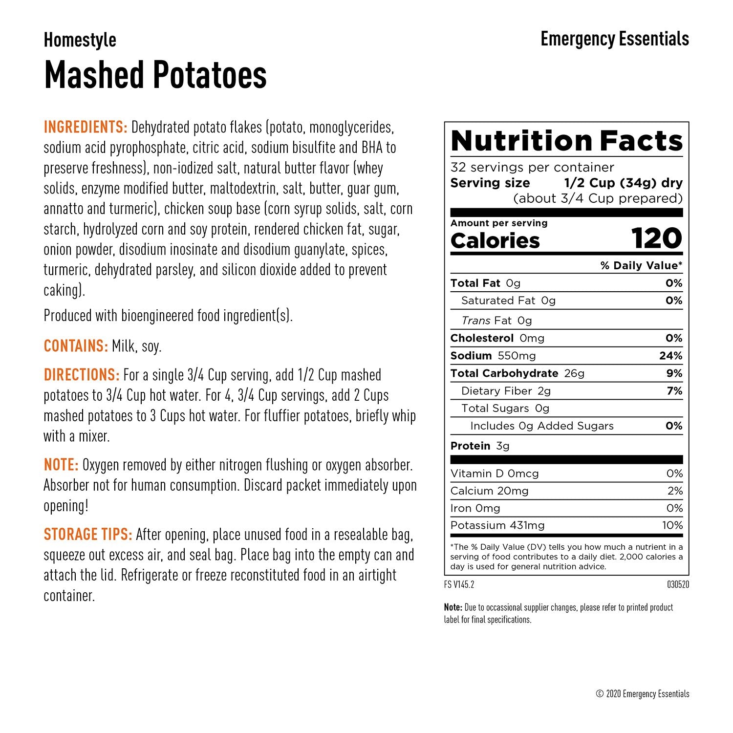 Emergency Essentials® Complete Instant Mashed Potatoes Large Can – Be ...